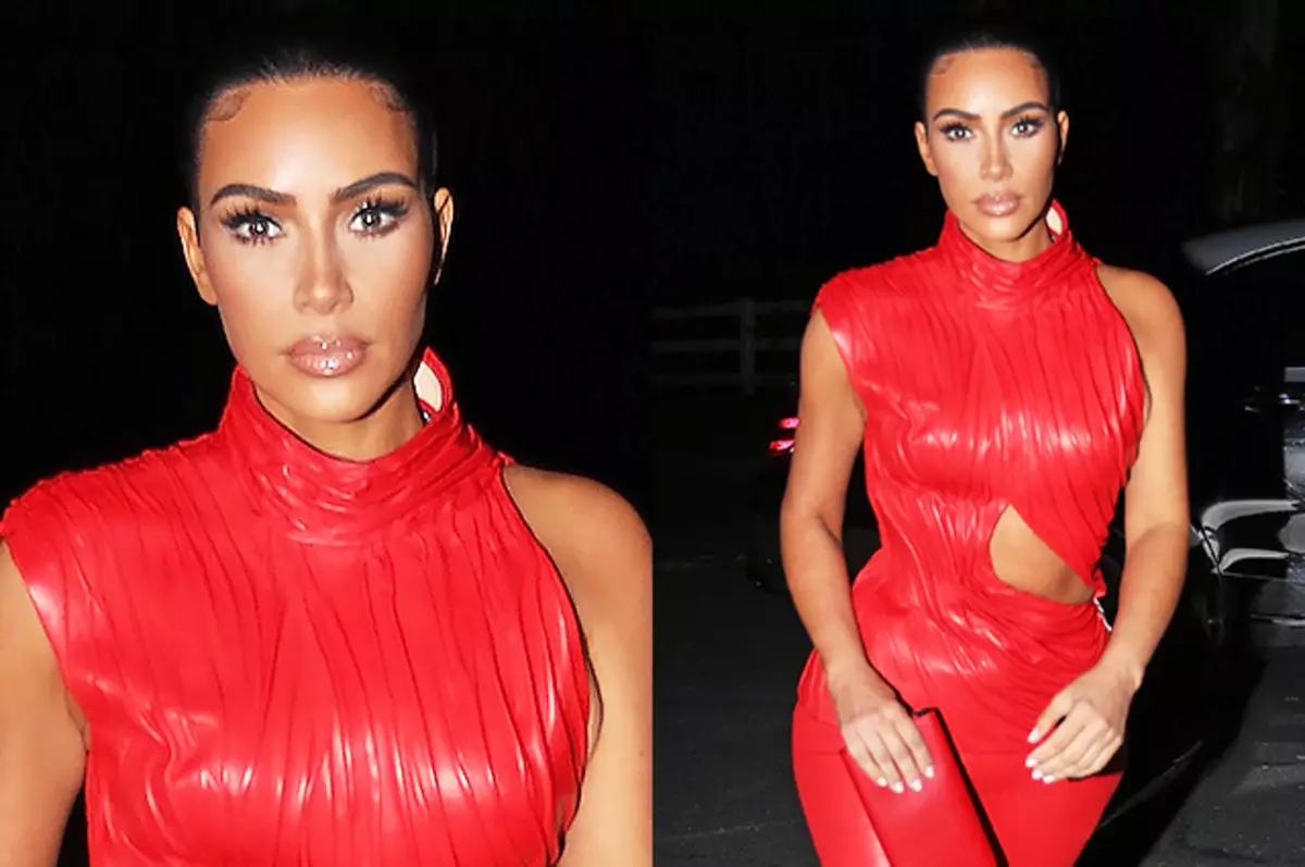 Kim Kardashian in a red leather suit on a walk in Malibu: new photos