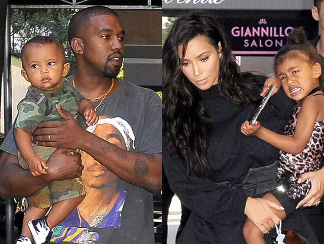 Chakula cha Chakula cha Familia: Kanye West na Kim Kardashian na binti kaskazini na mwana wa Mtakatifu huko New York