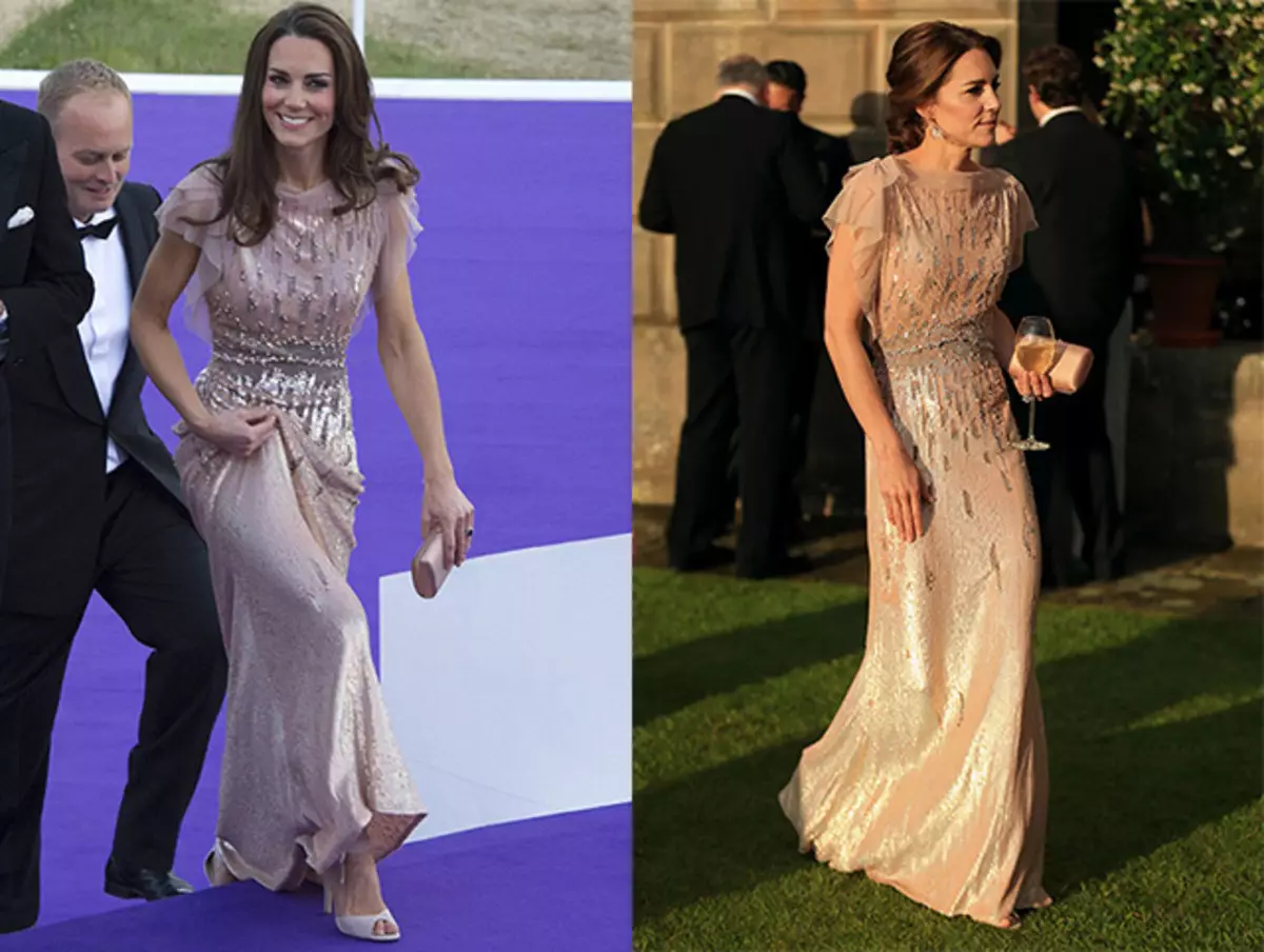 Kate Middleton ໃນຊຸດ Jenny Packham ໃນປີ 2011 ແລະປີ 2016