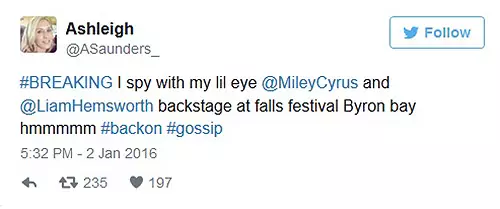 Insiders: Miley Cyrus болон Liam Hemsworth нь Falls Festival Festival Festival Festival дээр үнсэв 217891_2