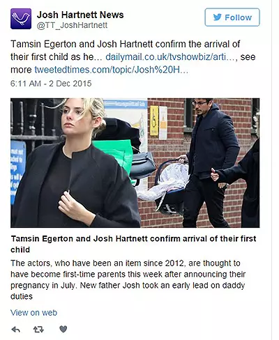 Josh Hartnett and Tamzin Ejerton for the first time became parents 221451_2