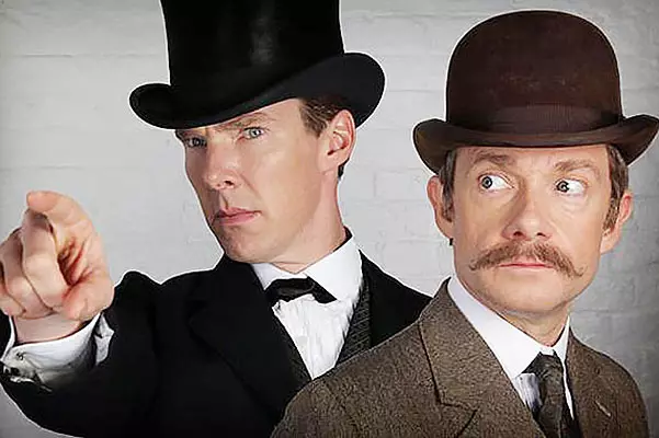 Cumberbatch และ Freman ในการส่งเสริมชุดแรกของชุดคริสต์มาส