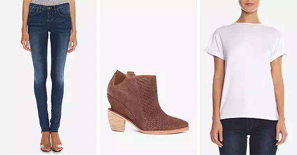 T-shirt Chic 890 RUB, Bendshe Jeans 3590 Rubles, Boots Jeffrey Campbell 2990 RUB.