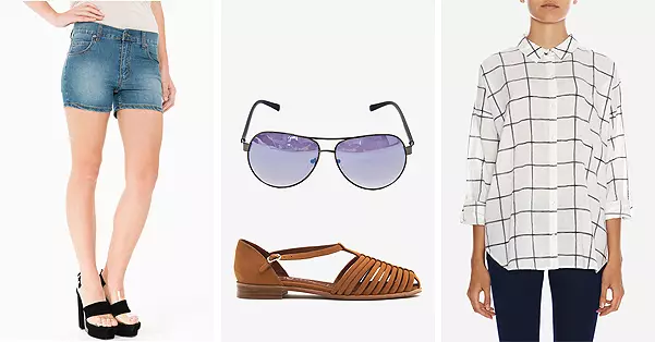 Blouse Ichi 2390 RUB, Sandal Jeffrey Campbell 3990 RUB, Sunglasses Trends Brands 690 RUB, Seluar pendek Murah Isnin 1590 RUB