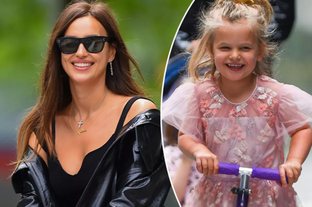 Mam Rocker: Irina Shayk in een leren jas voor een wandeling met de dochter van Lei in New York