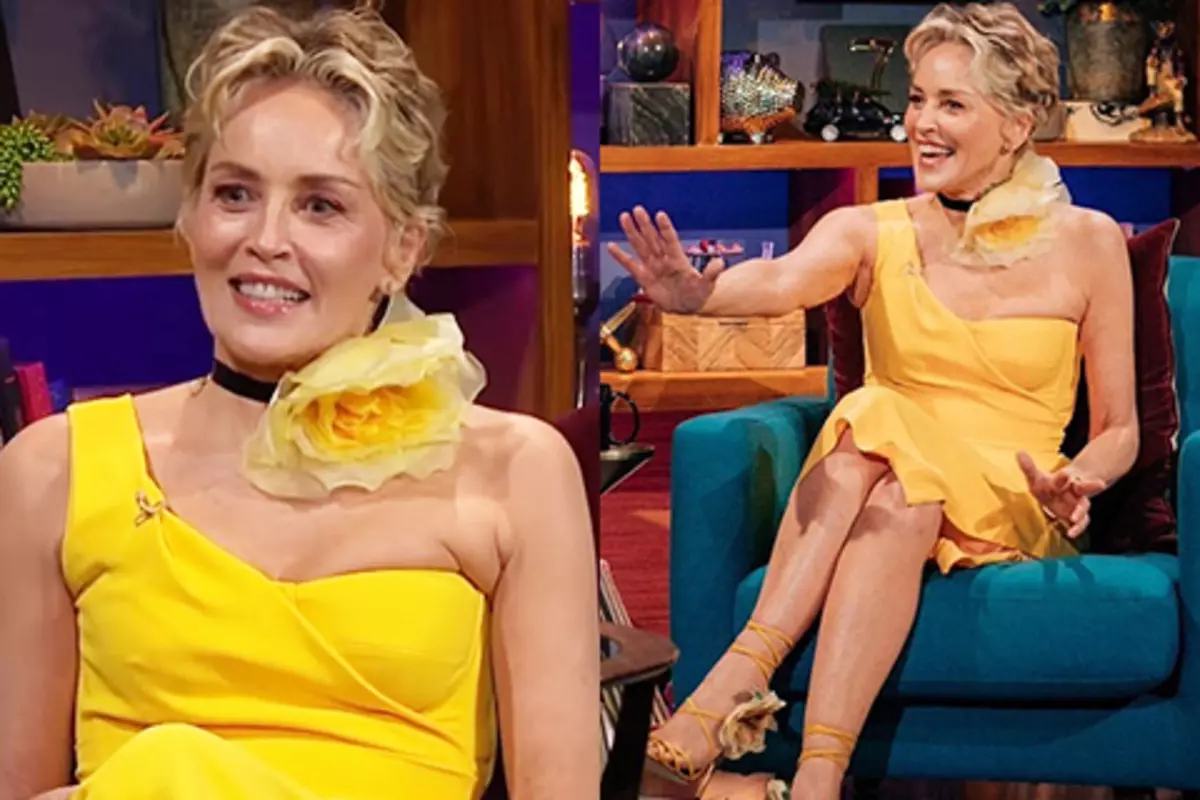 Sharon Stone in een Bright Yellow Dress bezocht tv-show