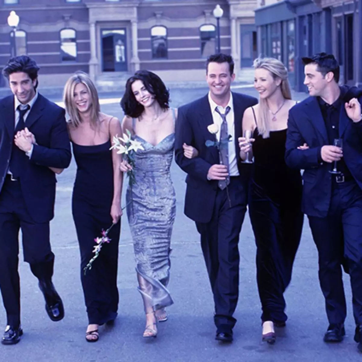 David Schvimmer, Jennifer Aniston, Courtney Cox, Matthew Perry, Lisa Kudrou agus Matt Let