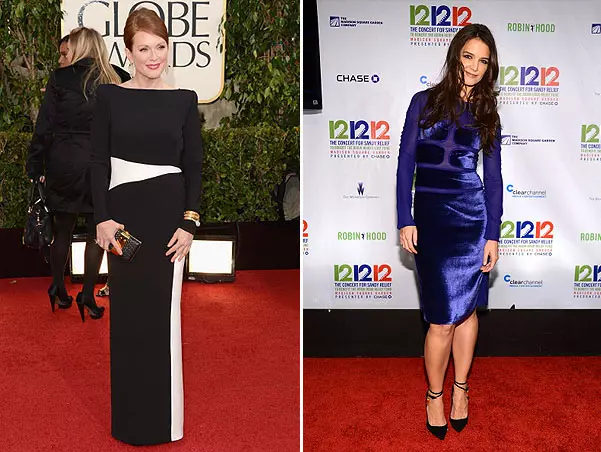 Julianne Moore en Katie Holmes in Tom Ford rokke