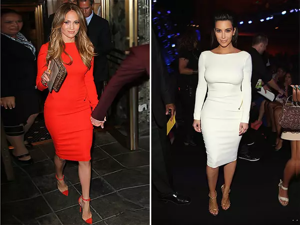 Jennifer Lopez eta Kim Kardashian Tom Ford soinekoak