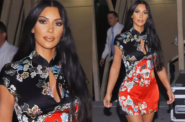 Kim Kardashian fi libsa Ċiniża stil deher fuq l-ispettaklu TV fil Las Vegas