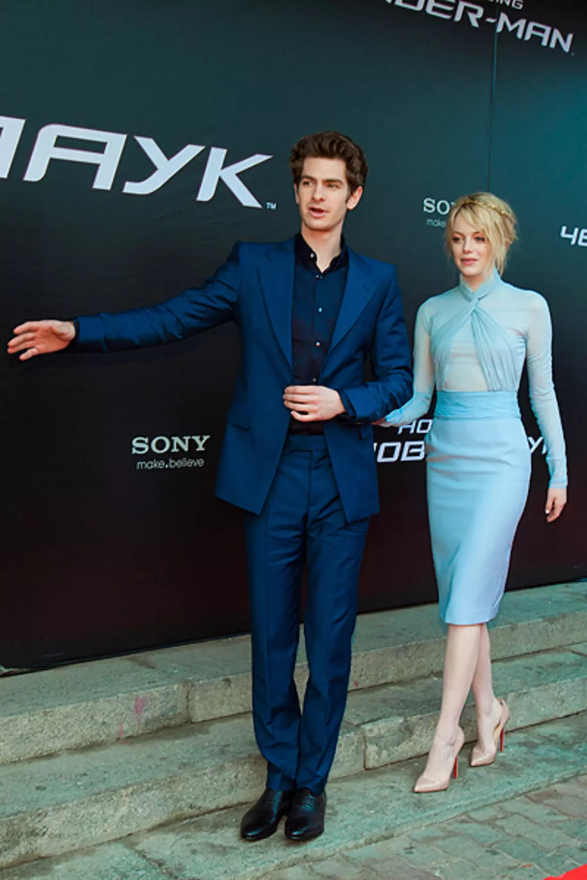 Andrew Garfield og Emma Stone á frumsýningunni í Moskvu