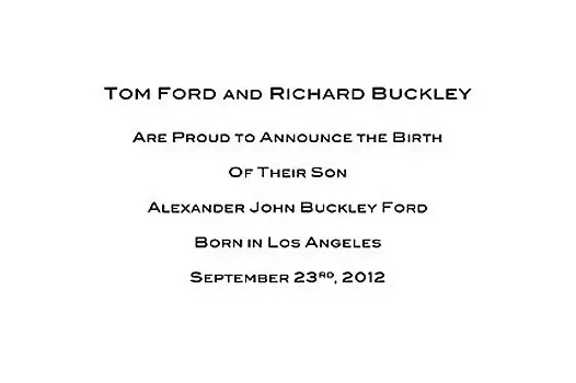 Tom Ford kaj Richard Buckley fariĝis gepatroj